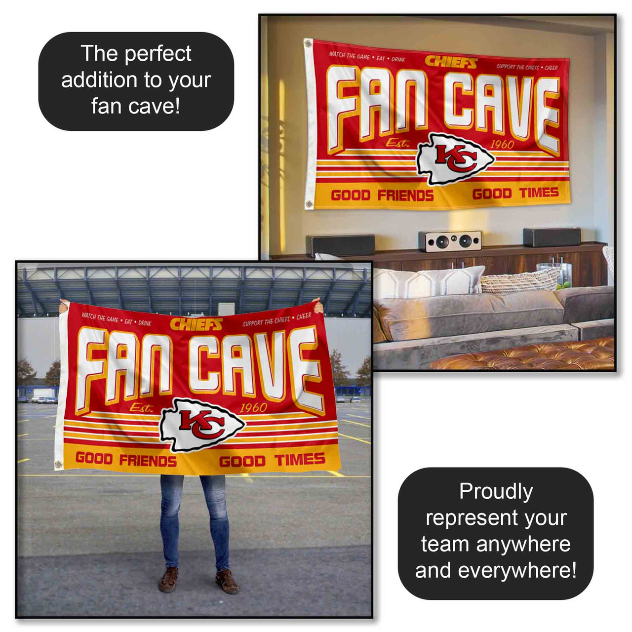 Kansas City Chiefs Fan Cave Flag Large Banner - State Street Products