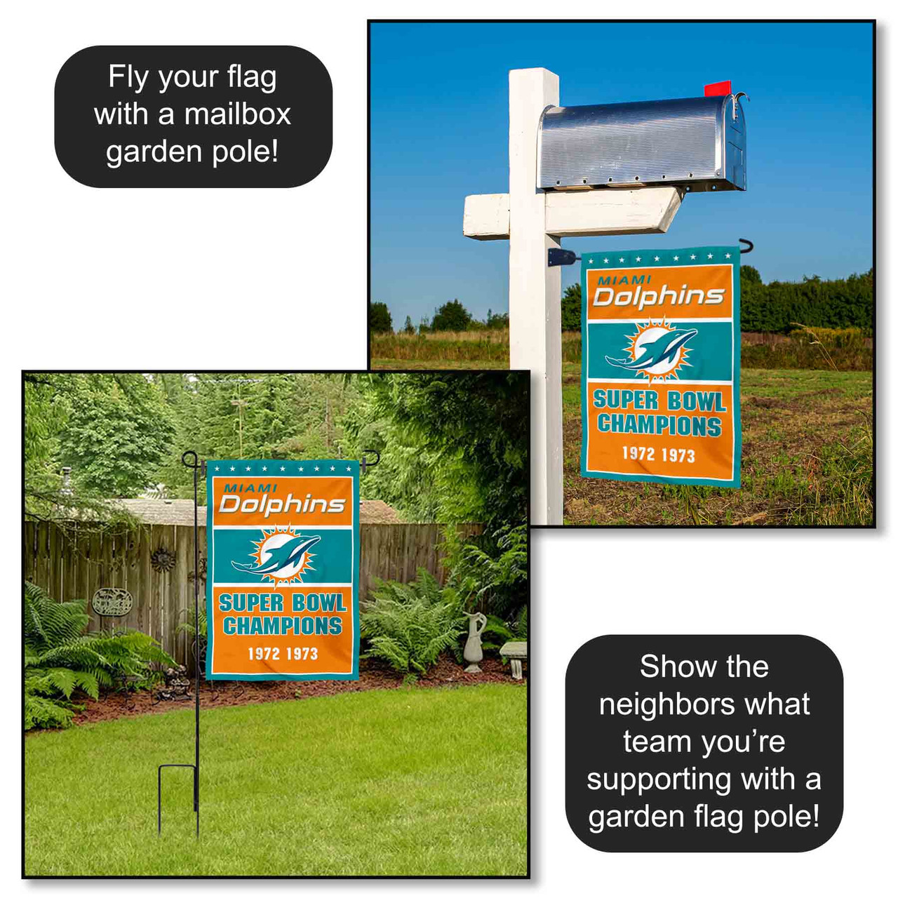 Miami Dolphins 2 Time Super Bowl Champs Garden Flag - State Street Products