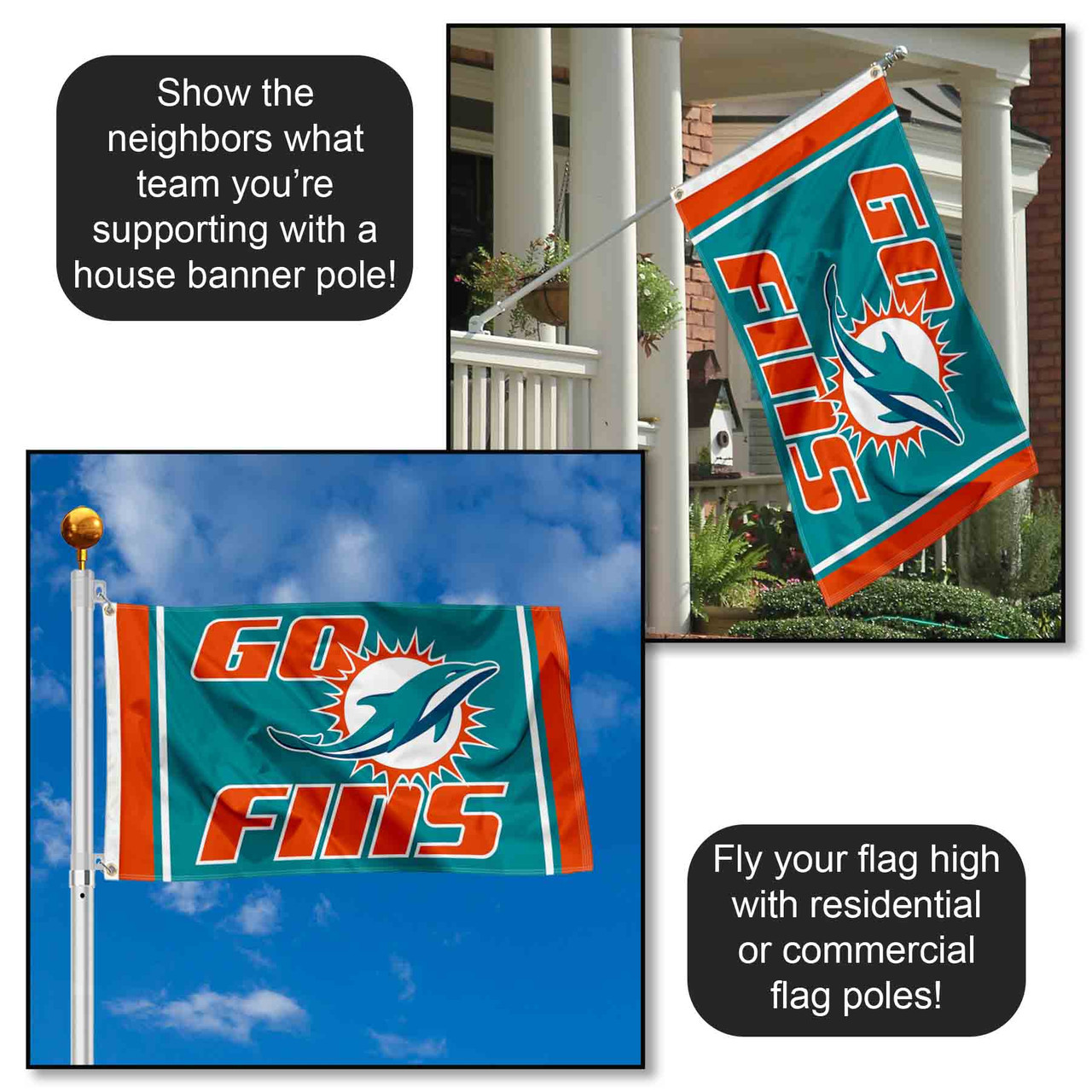 Miami Dolphins Go Fins Flag - State Street Products