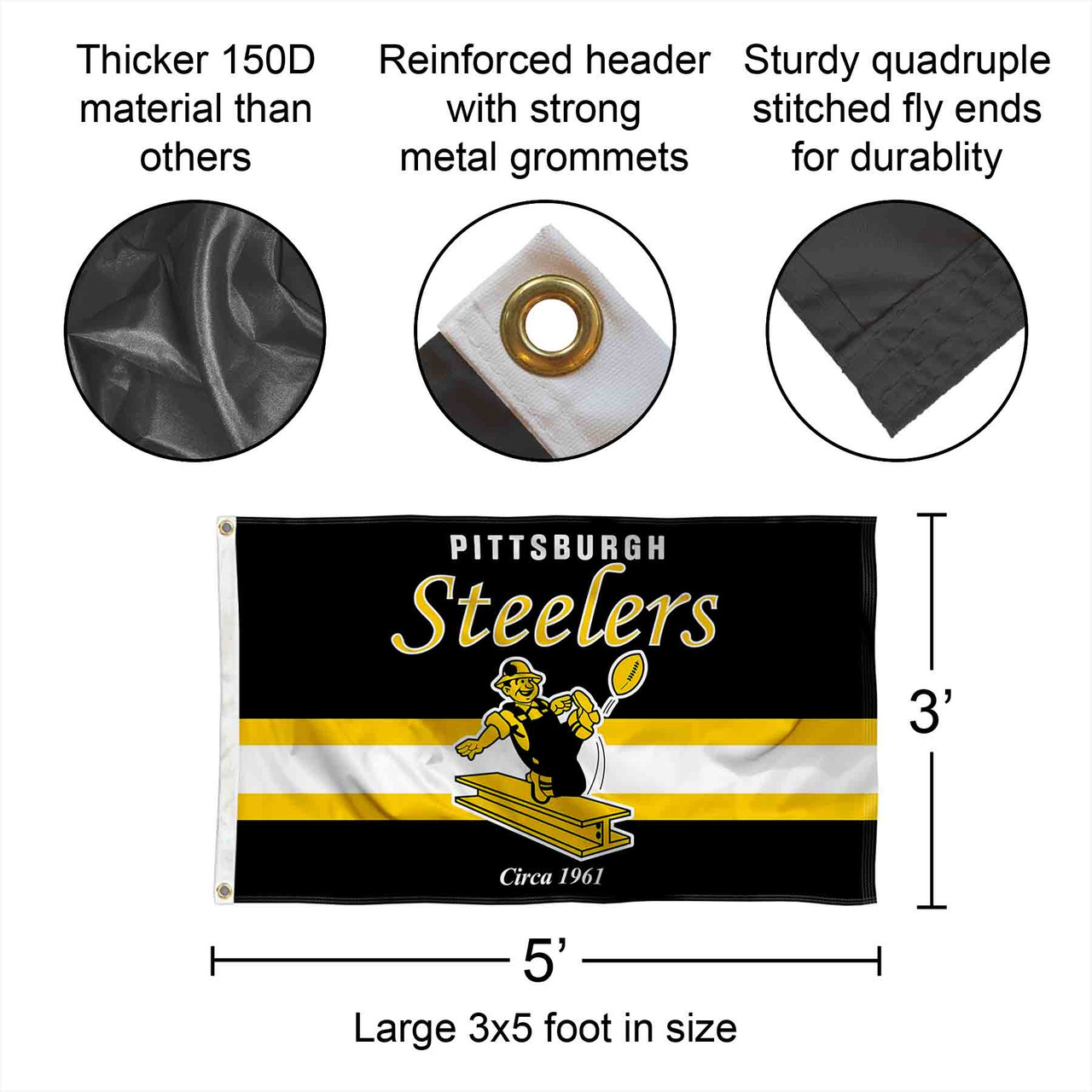 Pittsburgh Steelers Throwback Retro Vintage Logo Flag - State Street ...