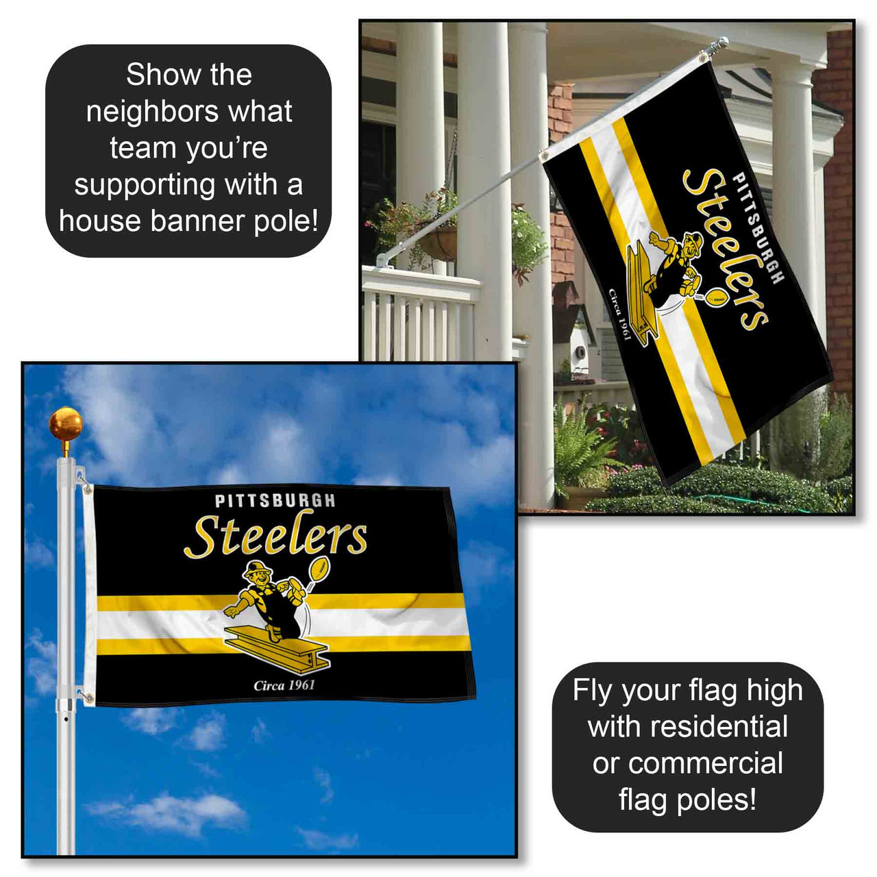 Pittsburgh Steelers Throwback Retro Vintage Logo Flag - State Street ...