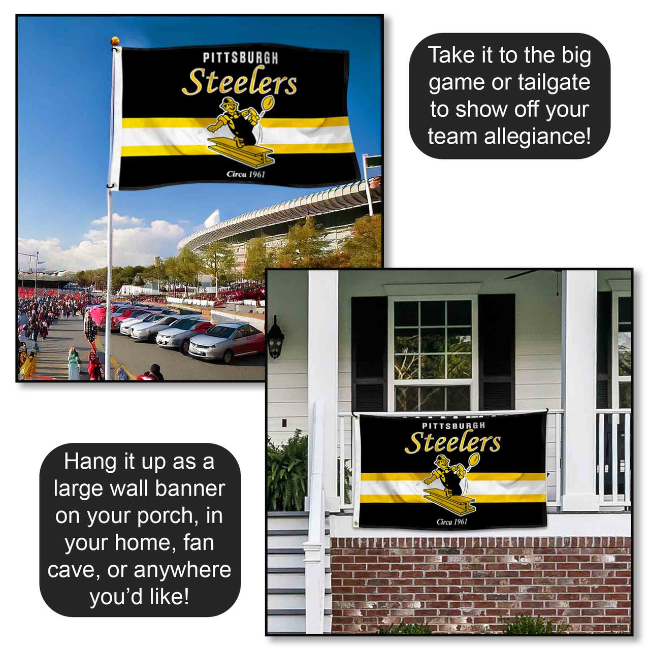 Pittsburgh Steelers Throwback Retro Vintage Logo Flag - State Street ...