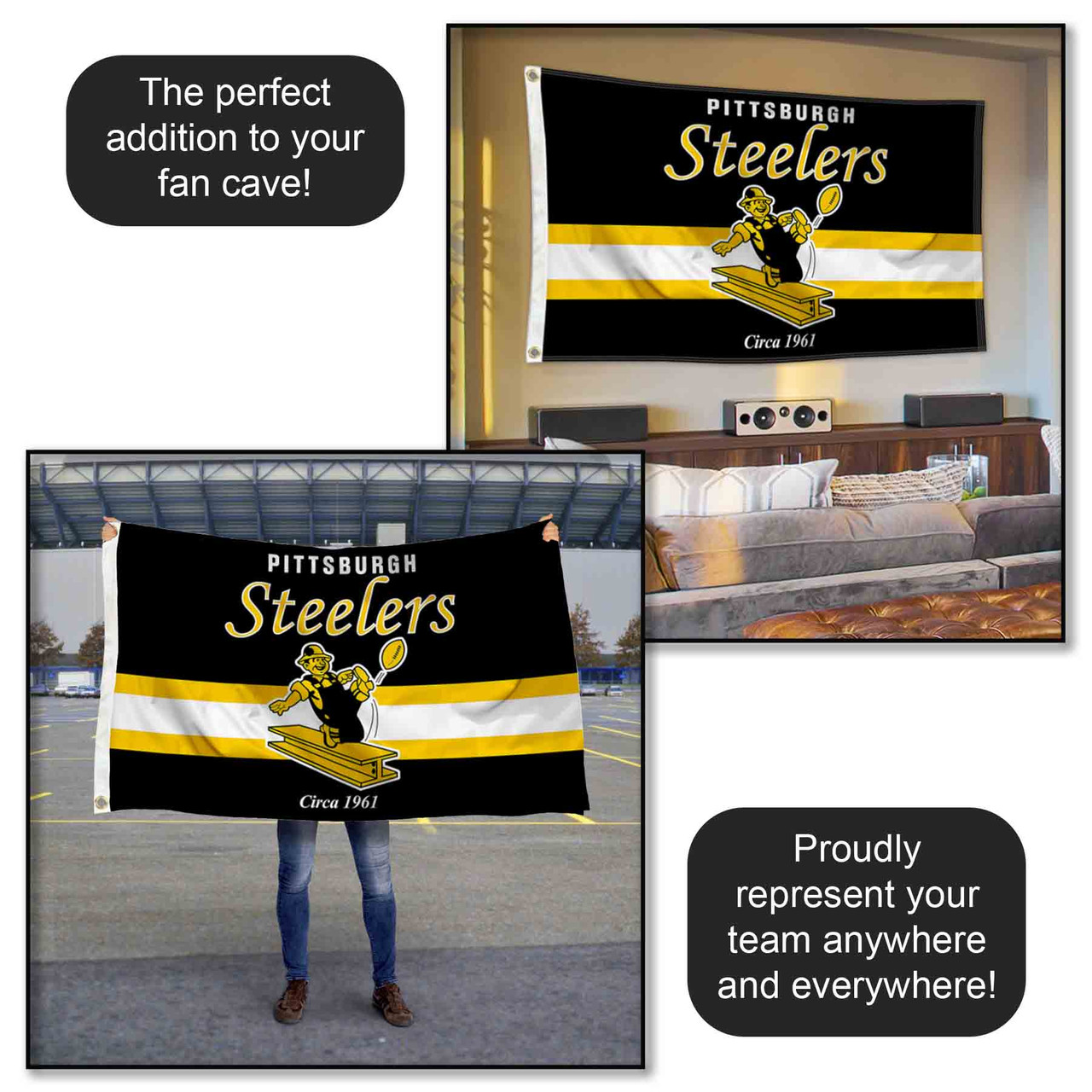 Pittsburgh Steelers Throwback Retro Vintage Logo Flag - State Street ...