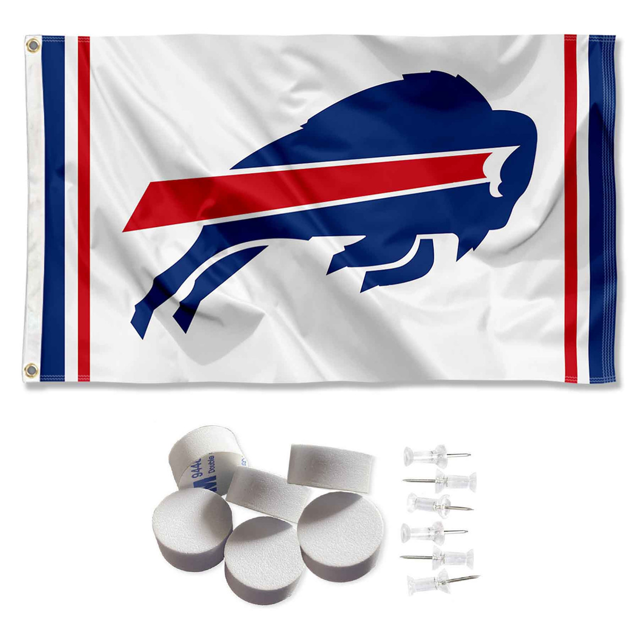 Buffalo Bills White Banner Flag with Tack Wall Pads - State Street Products