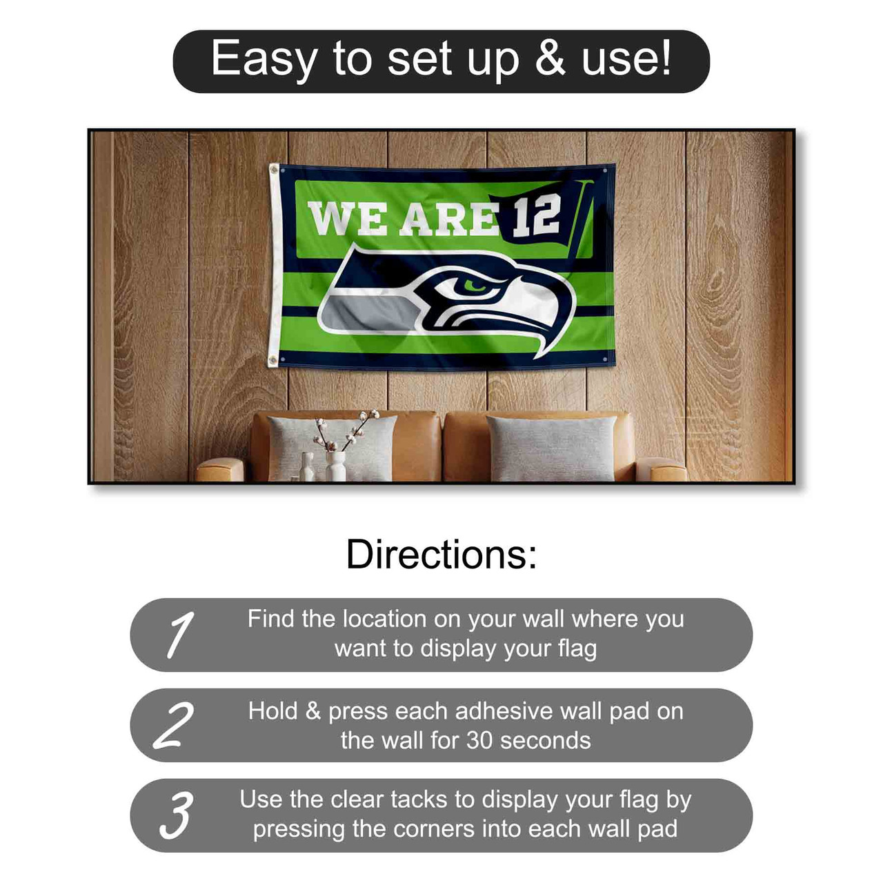 Seattle Seahawks We are 12 Banner Flag with Tack Wall Pads - State ...