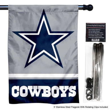 Dallas Cowboys Banner Flag and 5 Foot Flag Pole for House - State ...