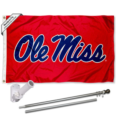 Ole Miss Red Flag Pole and Bracket Kit - State Street Products