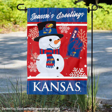 Kansas KU Jayhawks Holiday Winter Snowman Greetings Garden Flag - State ...