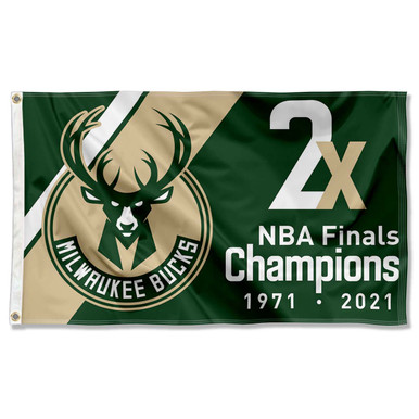 Milwaukee Bucks 2 Time NBA Champions Banner Flag - State Street Products