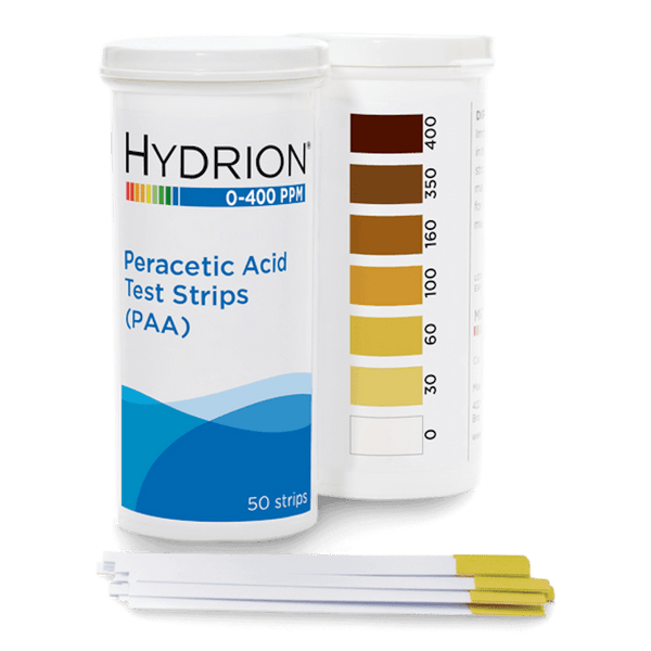 Hydrion Peracetic Acid Test Kit 0-400 ppm - 50 PAA Indicator Strips