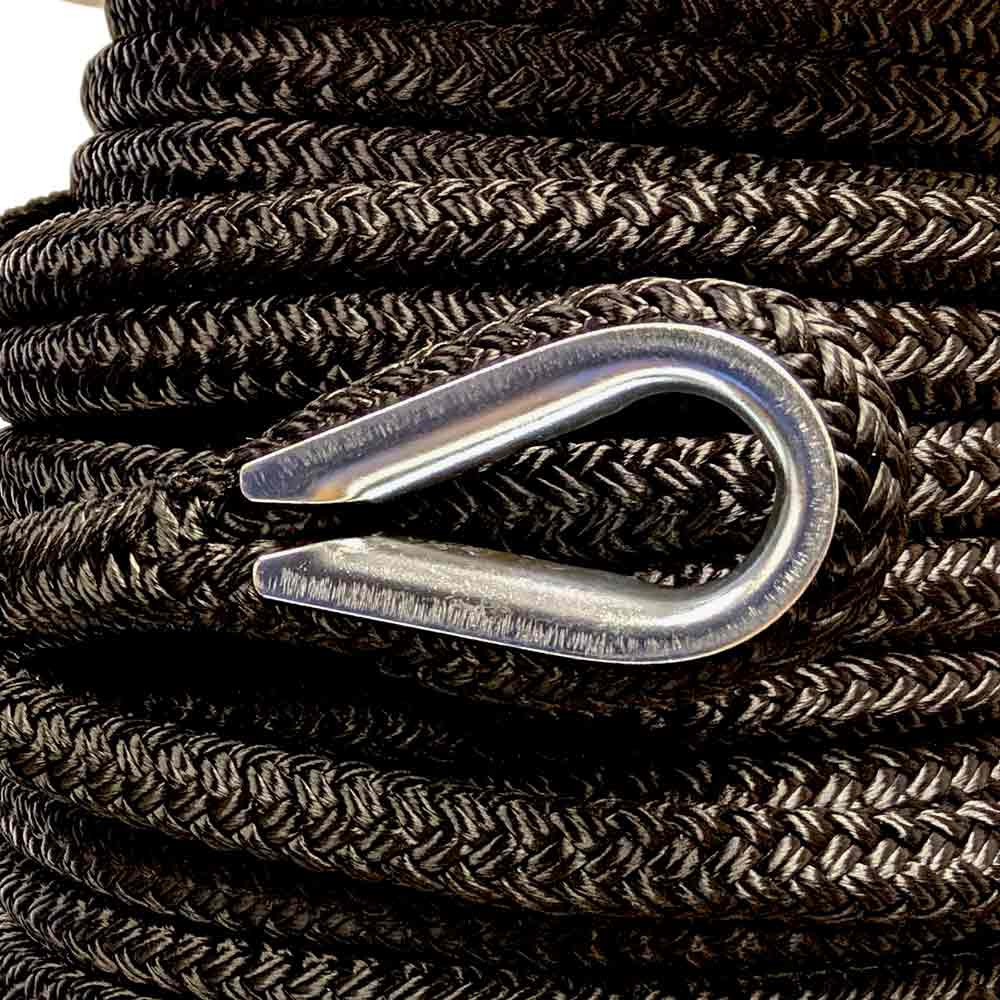 Unicord Double Braided Tow Line w/Thimbles on Both Ends Black 3/4" x ...