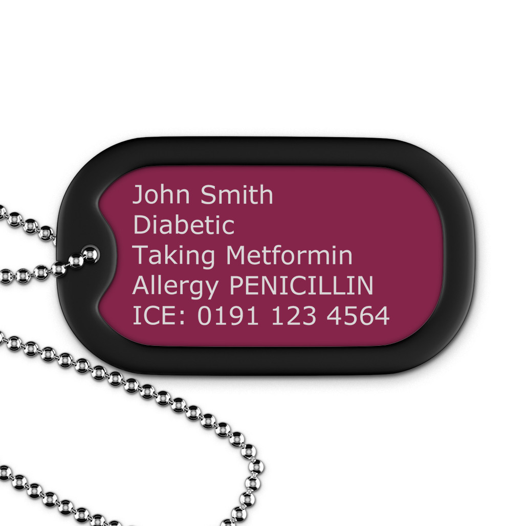 Maroon Medical Dog Tag - Filled