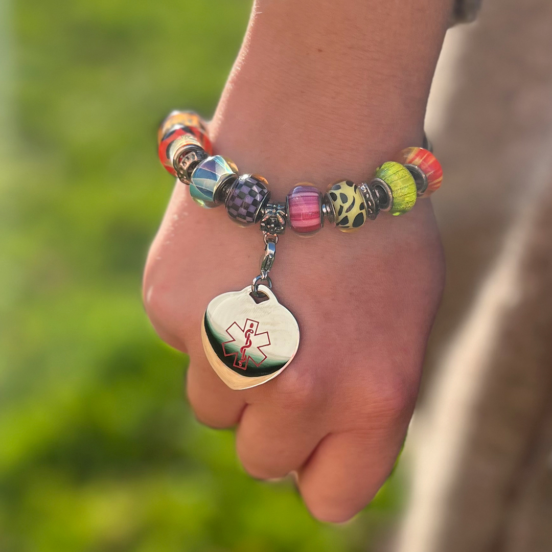 Beaded Pandora Style Bracelet with Engraveable Heart Charm (various styles)