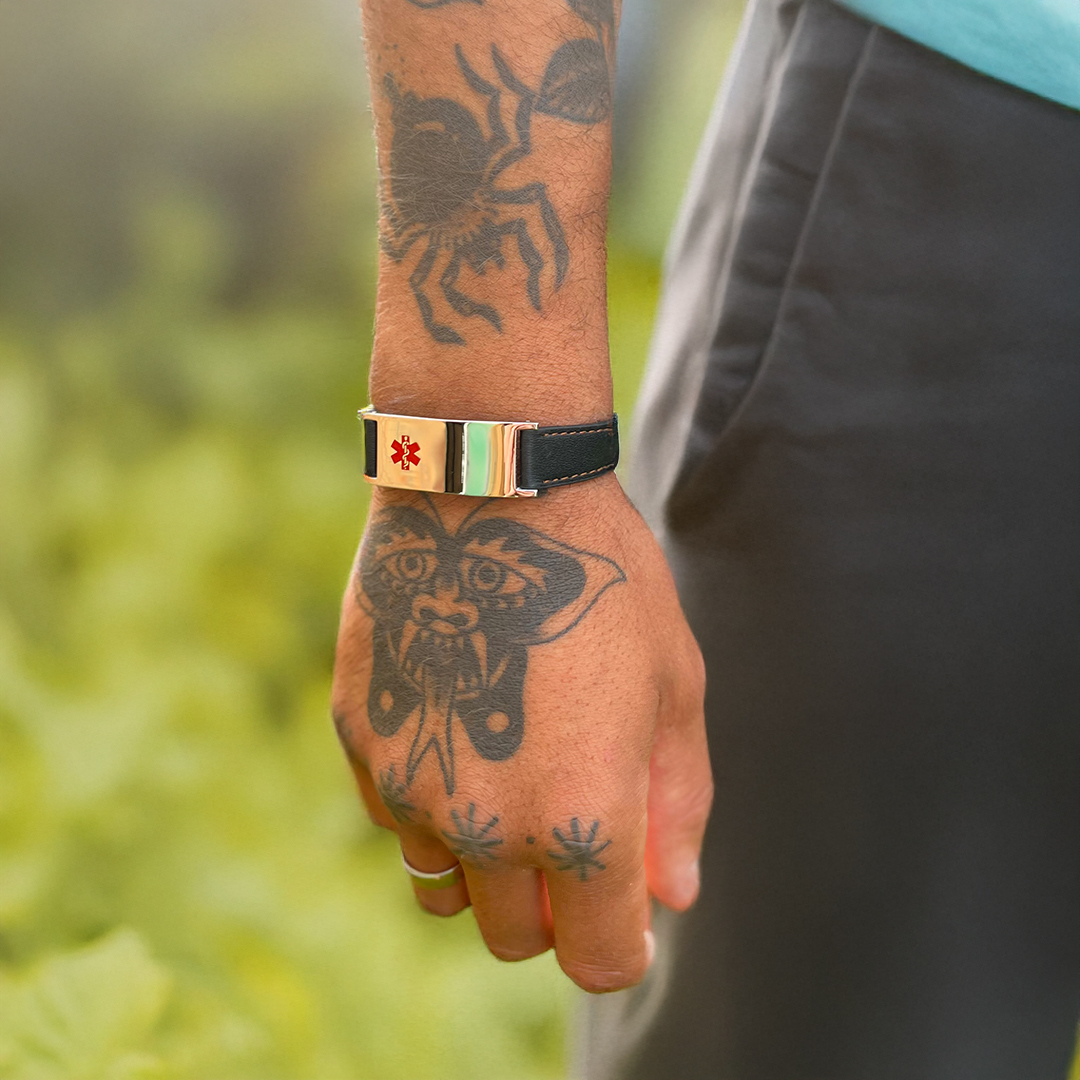 Classic Leather Strap Medical ID Bracelet