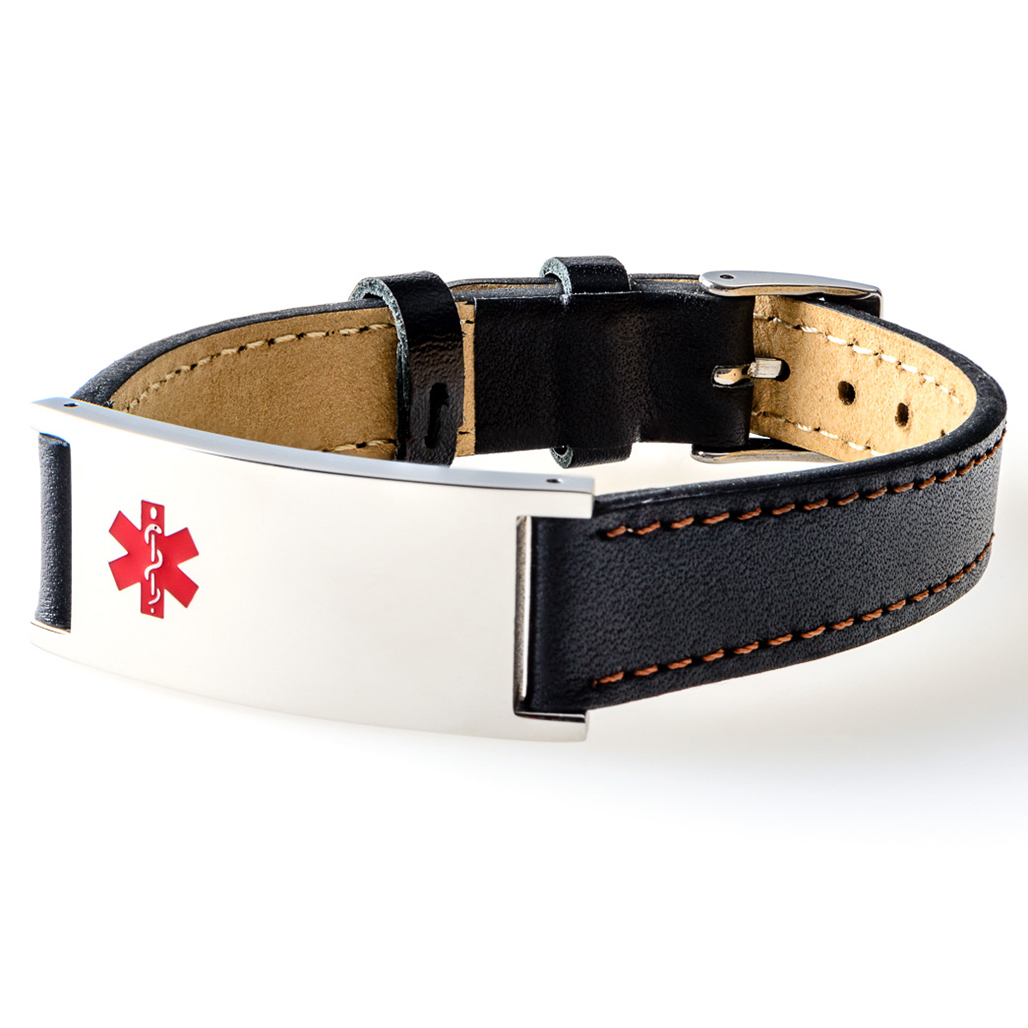 Classic Leather Strap Medical ID Bracelet