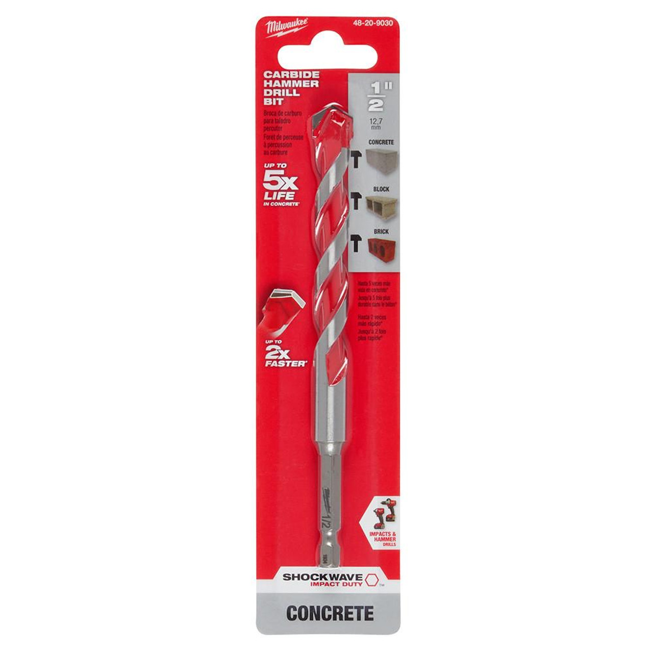 Milwaukee 48 20 9030 1 2 X 4 X 6 Shockwave Carbide Hammer Drill