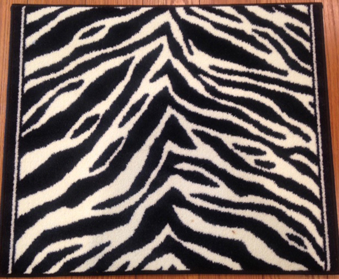 Zebra Print Carpet Hallway/Stair Runner Black/Ivory
