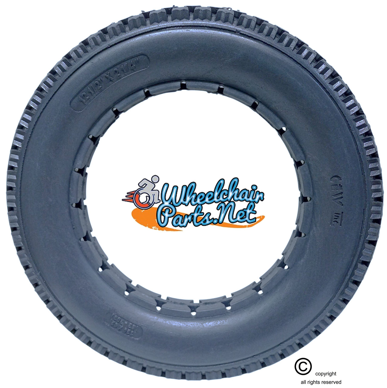 12 1/2 x 2 1/4" Solid Polyurethane Tire, Dark Grey Color & Knobby Tread ...