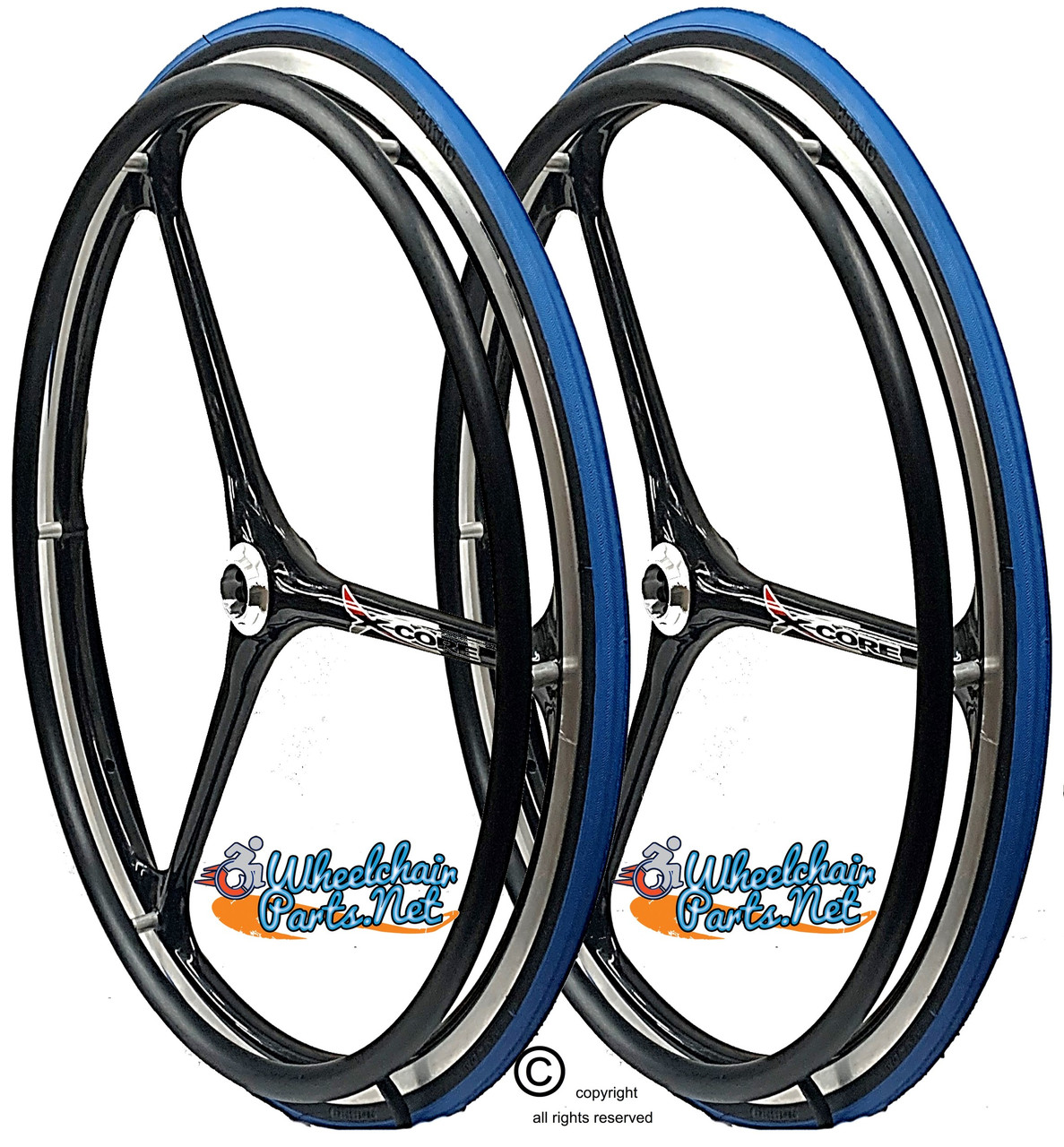 SET of X-CORE 24" (540m) 3 Spoke Wheel With BLUE Primo Racer Tires ...