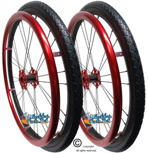 Shivoxx 24"x1 3/8" (540) Wheels with Shox G2 Black Tires. Red Pushrim ...