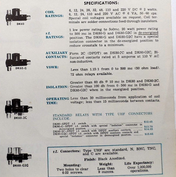 Dowkey DK-602C Coaxial Relay with 110 Volt AC Coil & SO-239 UHF ...