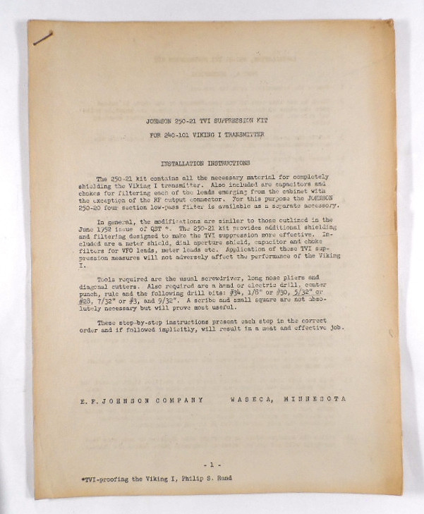 EF Johnson Viking I Original TVI Suppression Kit Manual in Excellent ...