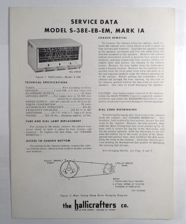 Hallicrafters S-38E EB EM Mark 1A Receiver Original, Service Data ...