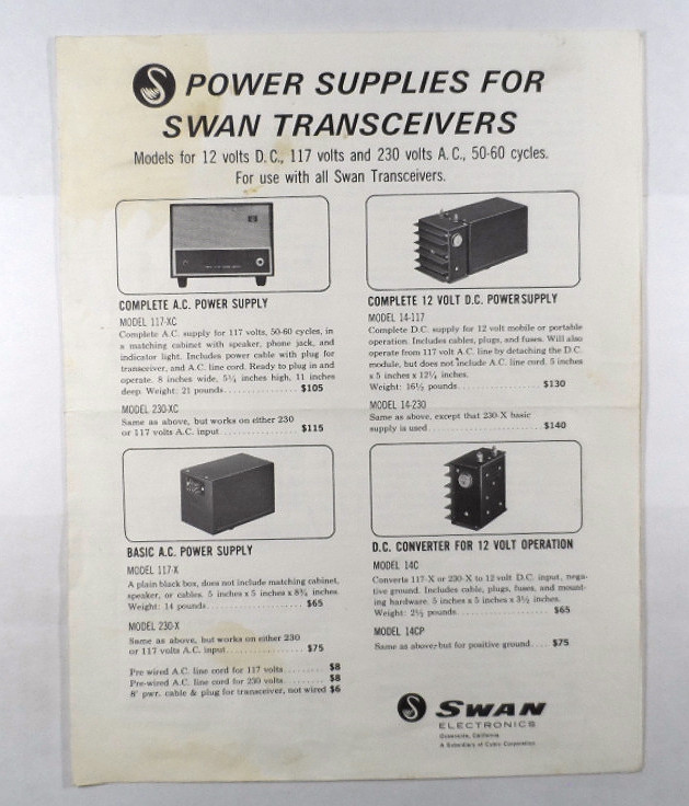 Swan 117-XC AC & 14-X DC Original 4 Page Manual #1