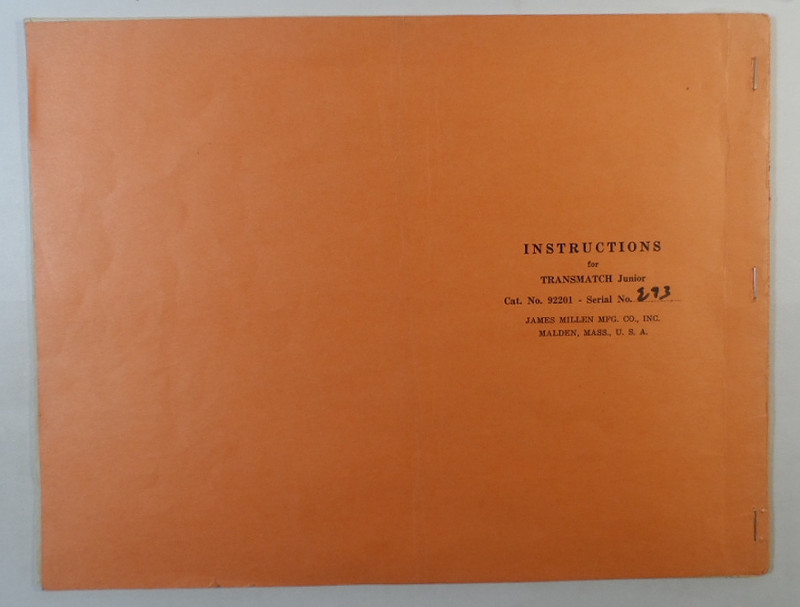 James Millen 92201 Transmatch Junior Original Instruction Manual
