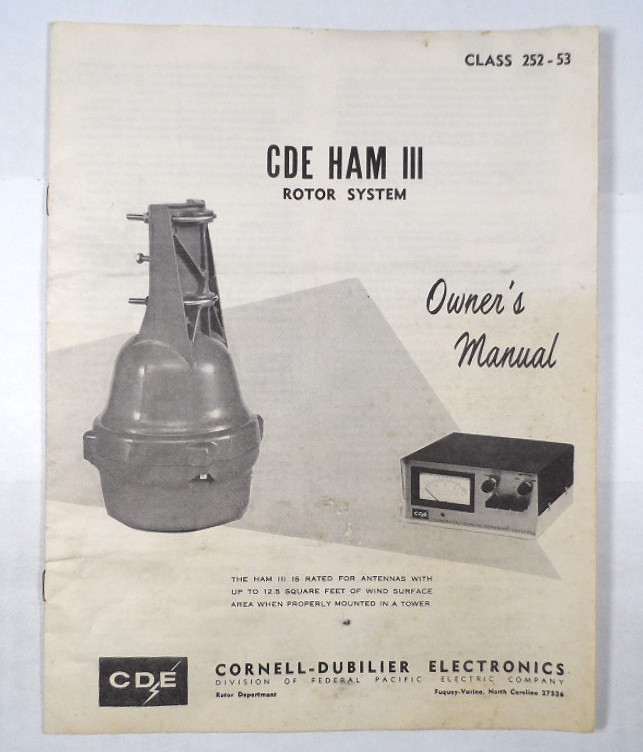 CDE Ham III Rotor Original Owners Manual #1