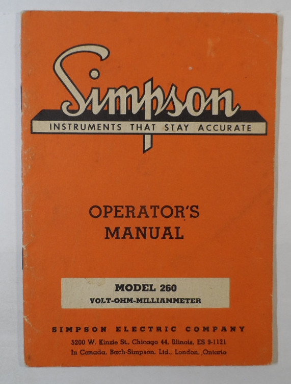 Simpson Model 260 Volt Ohm Milliammeter Original Instruction Service ...
