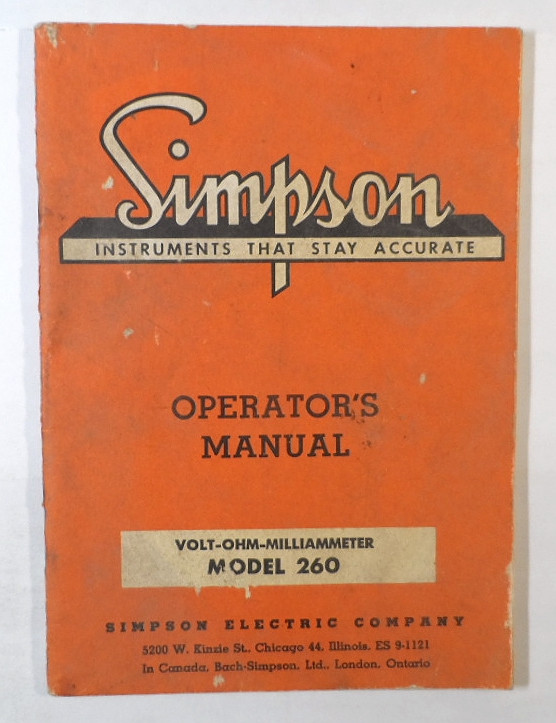 Simpson Model 260 Volt Ohm Milliammeter Original Instruction Service ...