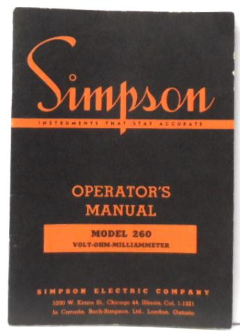 Simpson Model 260 Volt Ohm Milliammeter Original Instruction Service ...