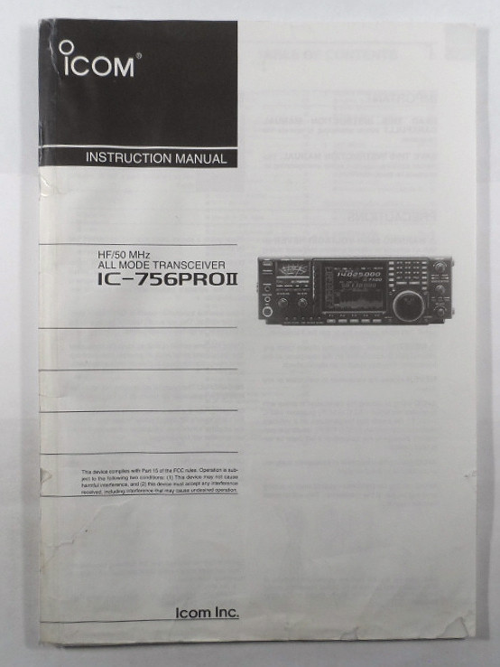 Icom IC-756PRO II HF/50 MHz Transceiver Original Instruction Manual