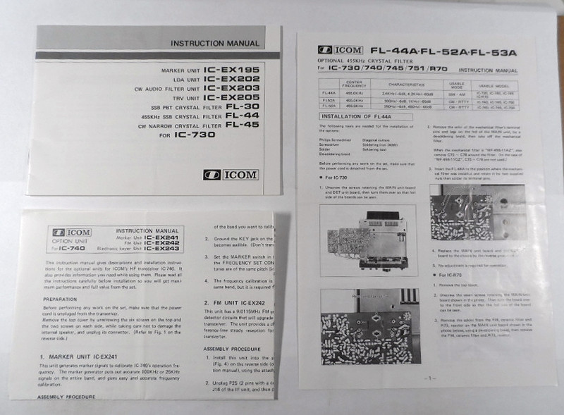 Icom IC-730 / 740 / 745 / 751 / R70 Accessories Original Manual Set for ...
