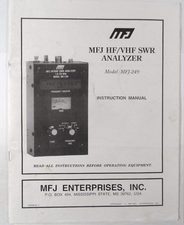 MFJ-249 HF/VHF SWR Analyzer Original Operation Manual