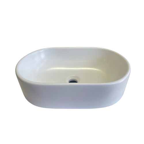 WB-572 Oval Bench Top Basin Matt White 520x330x130 - WHO Bathroom Warehouse