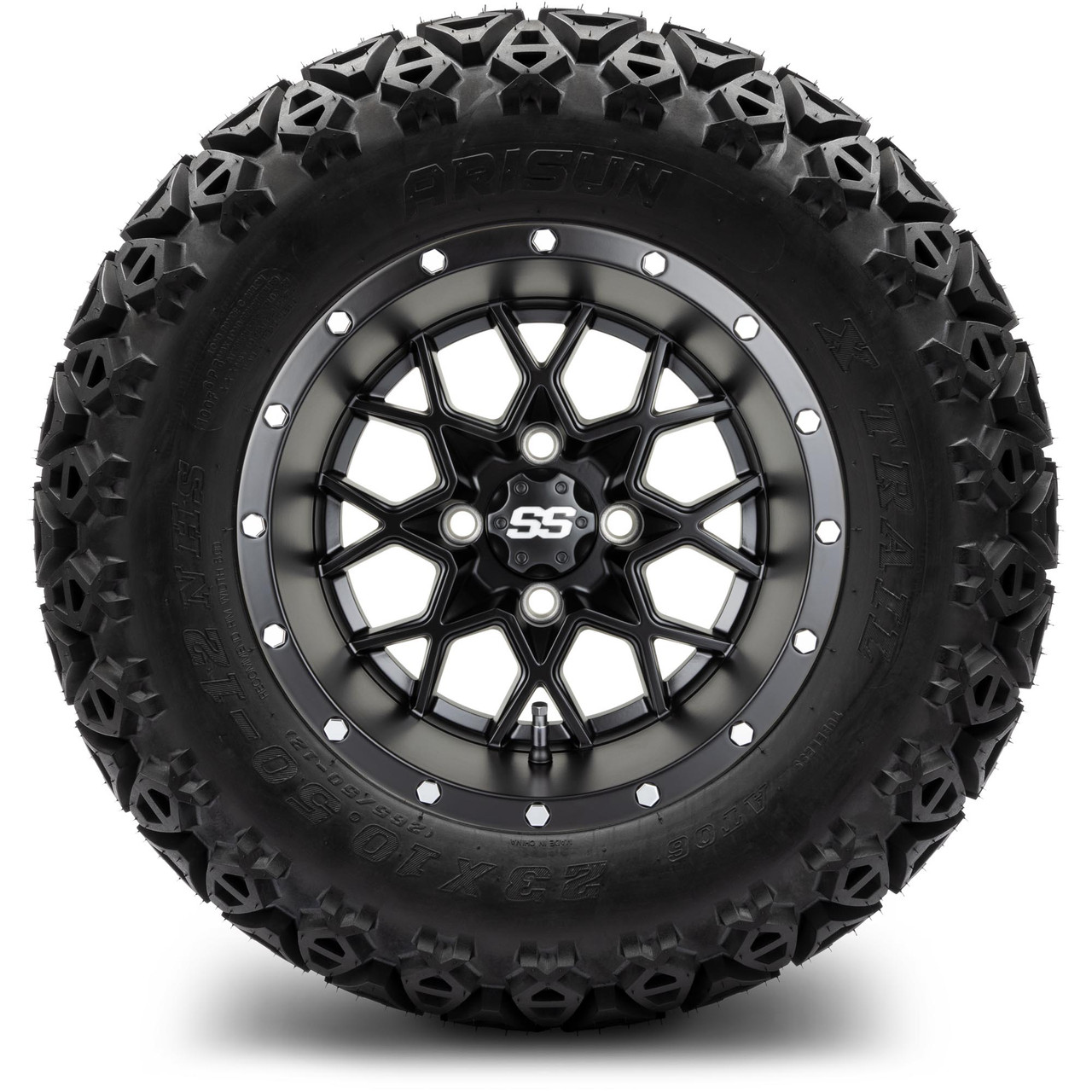 MODZ® 12" Vortex Matte Black - All-Terrain Tires and Golf Cart Wheels Combo