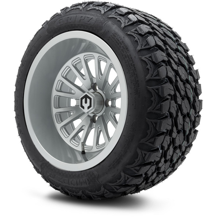 MODZ® Assassin 14x10 Glossy Silver Golf Cart Wheels and Tire Combo