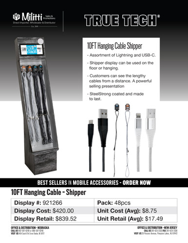 10 FT Hanging Cable Shipper - 48pcs