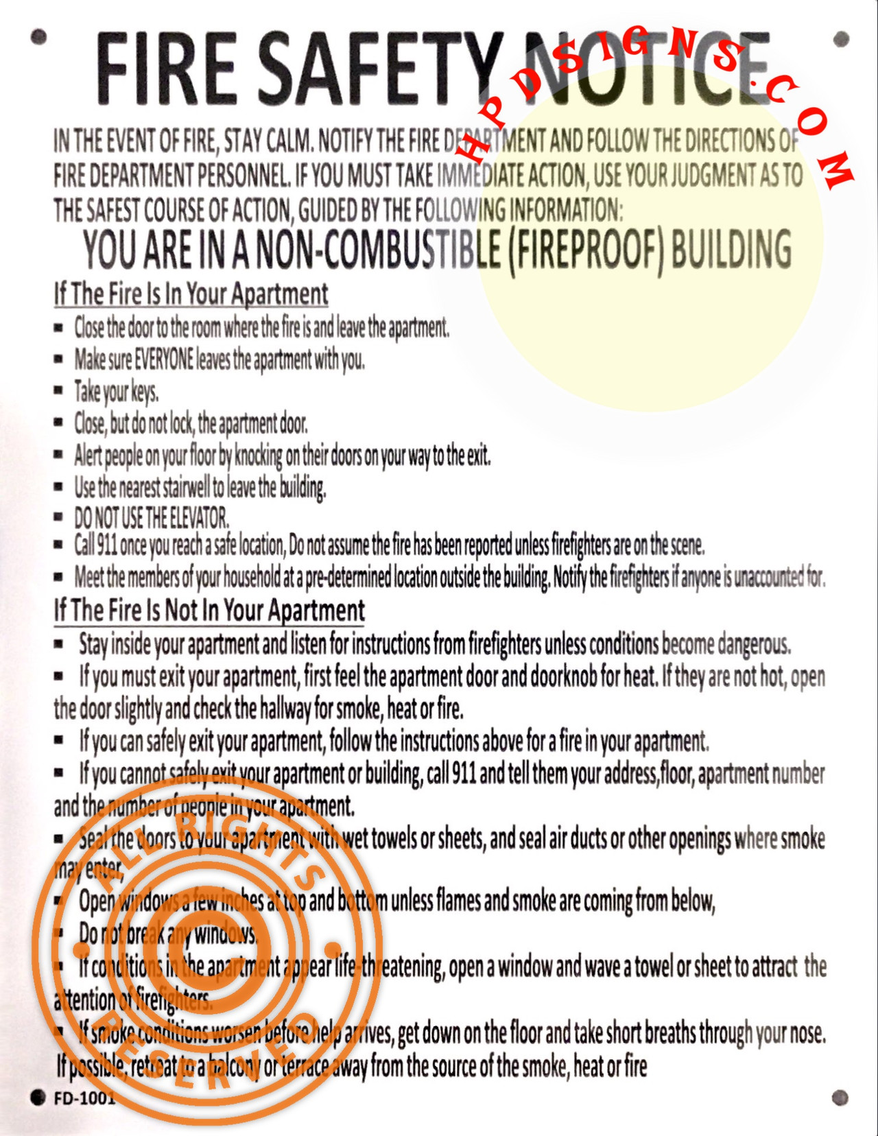 FIRE SAFETY NOTICE FIRE HPD FIRE PROOF BUILDING (1)