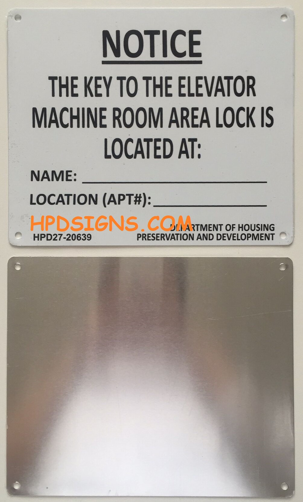 KEY TO ELEVATOR MACHINE ROOM sign (WHITE,Aluminium)