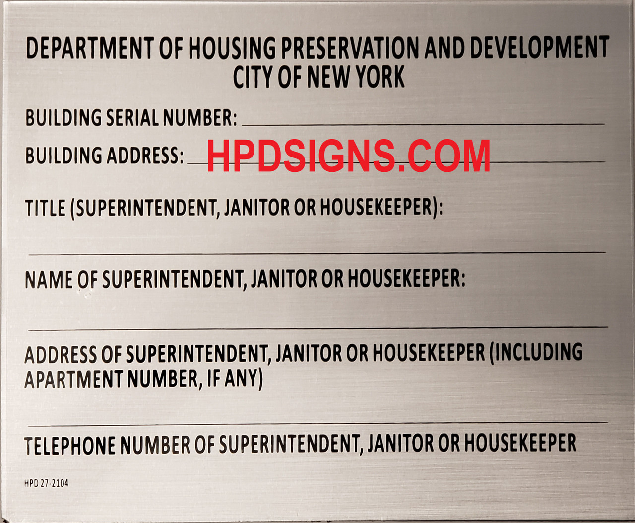 HPD Serial number signage (27-2107)-SILVER