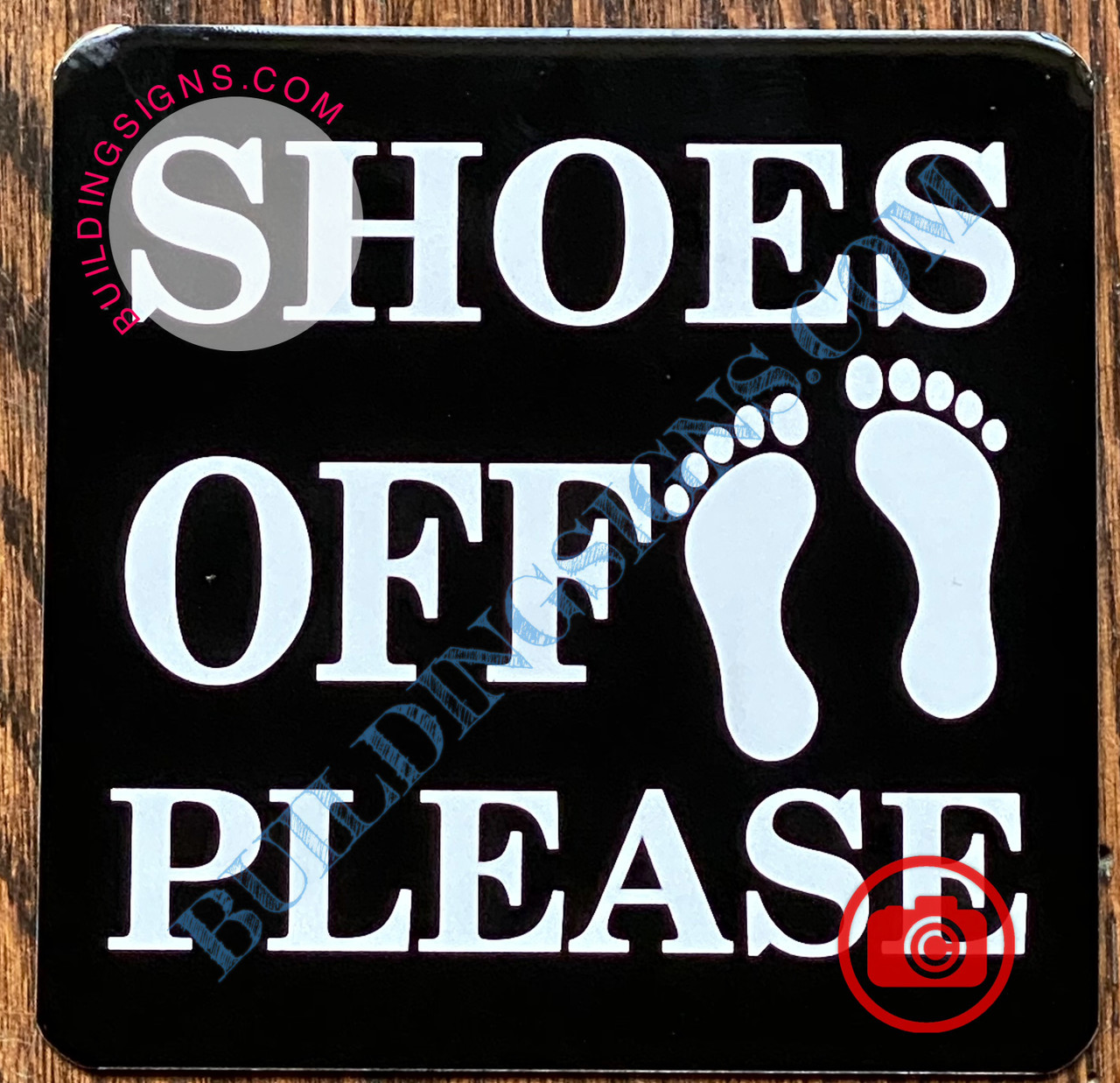 SHOES OFF PLEASE SIGN- BLACK (ALUMINUM SIGNS 4X4)