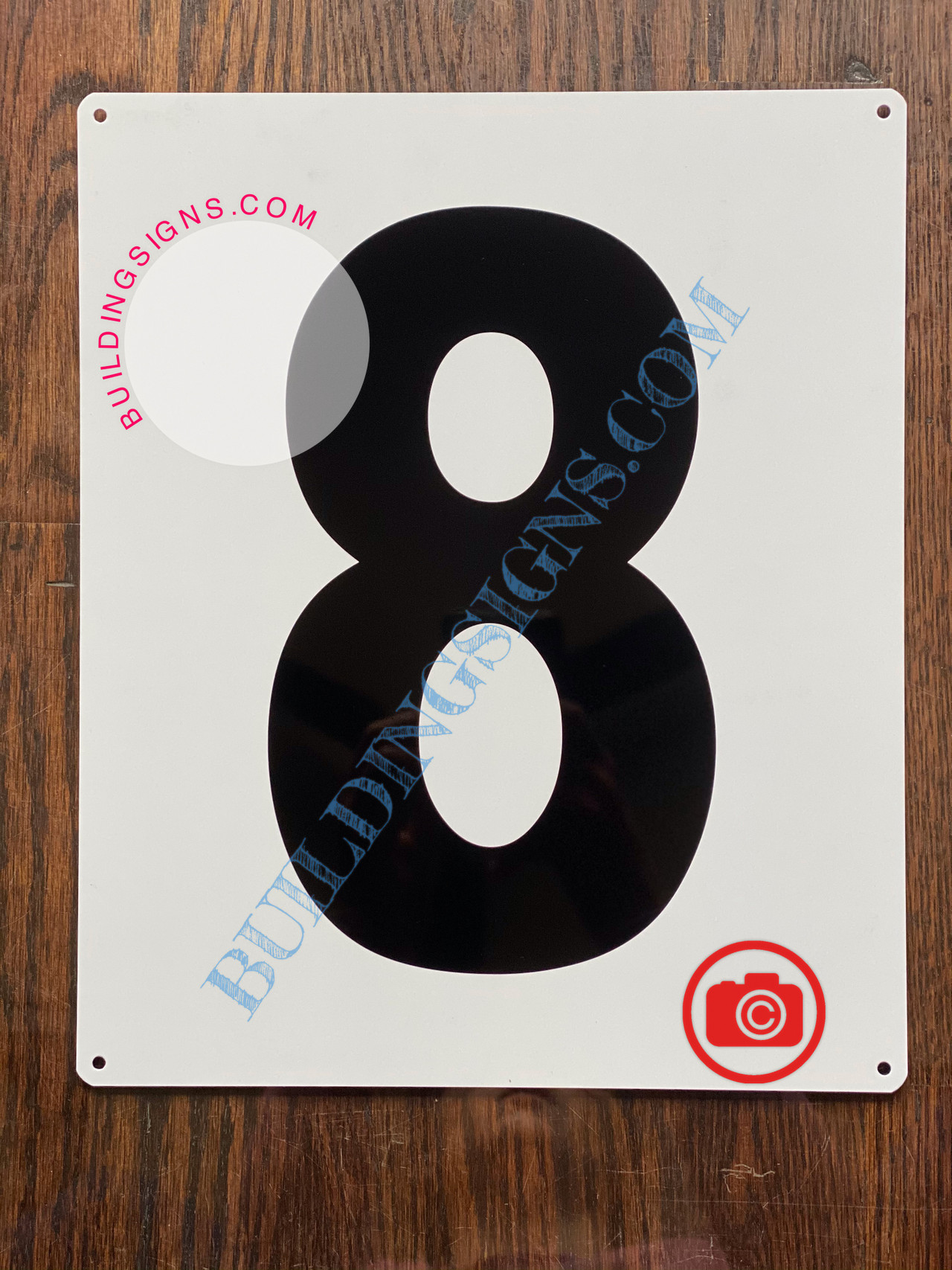 NUMBER 8 SIGN - WHITE (ALUMINUM SIGNS 12x10)- Parking LOT Number Sign