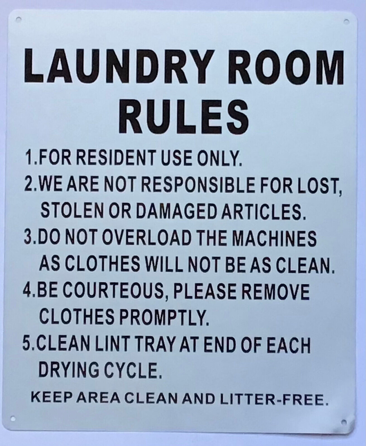 LAUNDRY ROOM RULES SIGN (10X12,Brush Silver, Aluminum) - HPDSIGNS.NYC