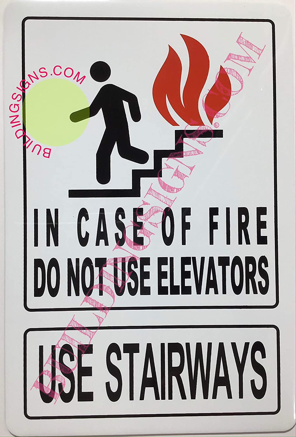 in CASE of FIRE DO NOT USE Elevator Sign (WhiteDouble Sided Tape)