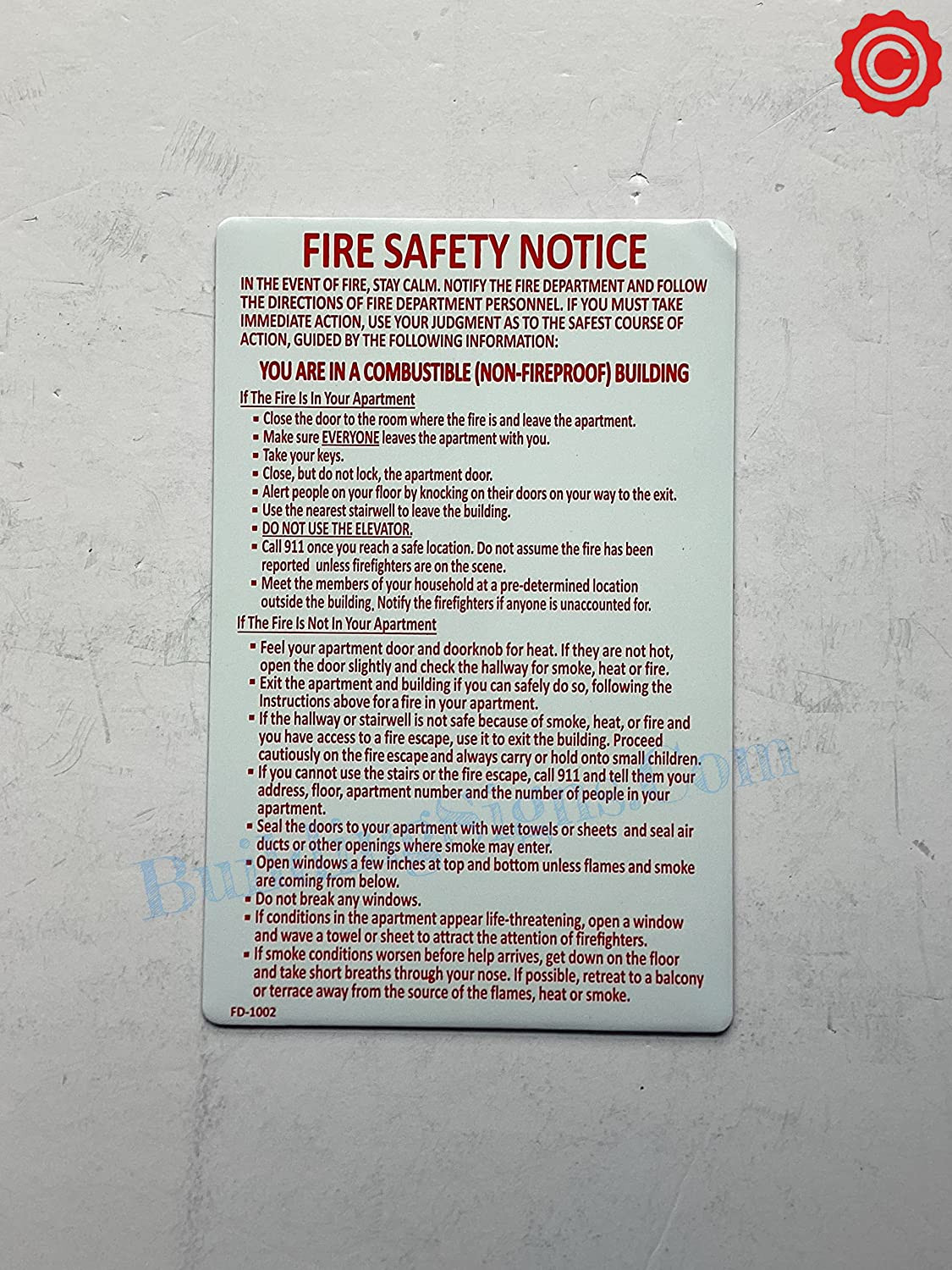 DOOR HPD NYC "FIRE SAFETY NOTICE"-NON FIRE PROOF BUILDING (STICKER,8 ...