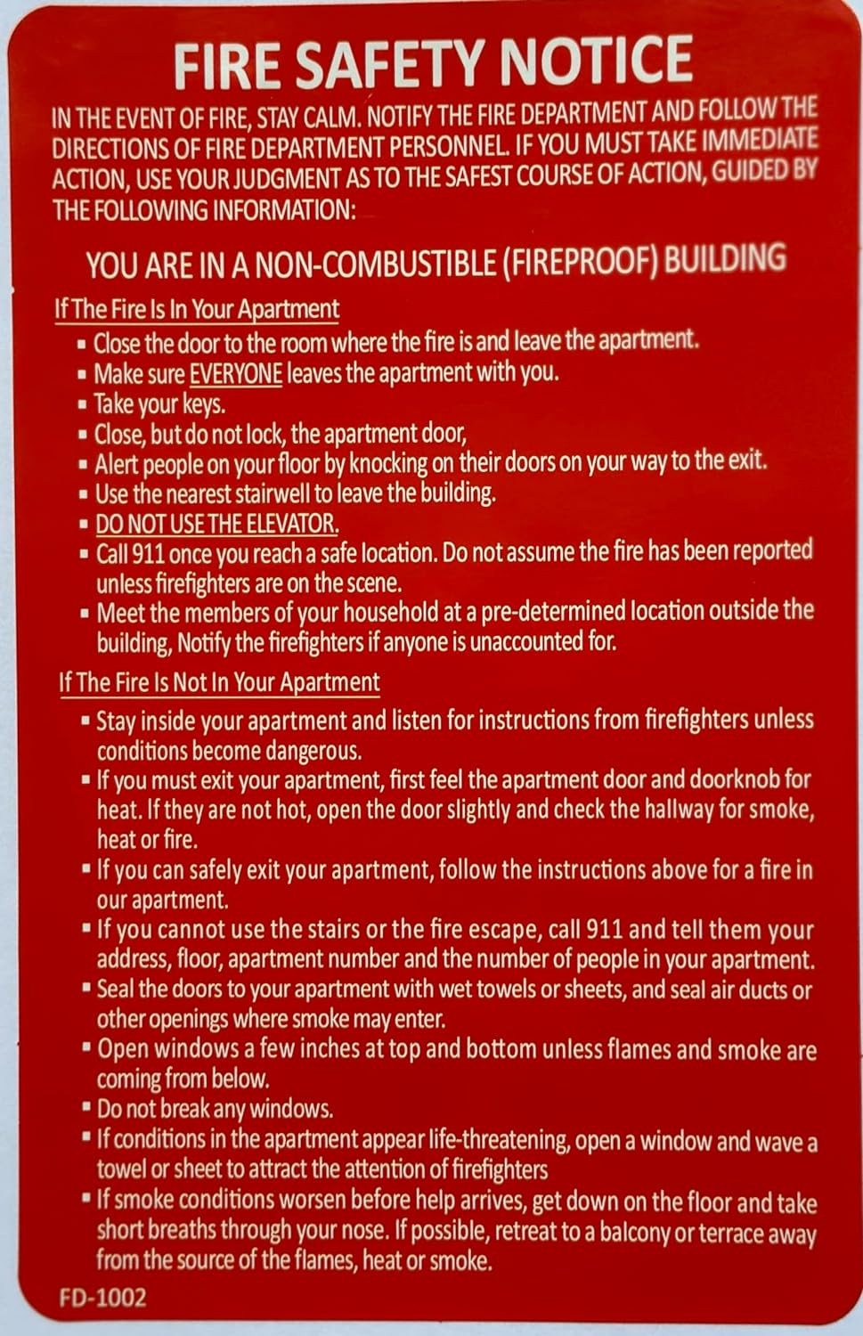 Pack of 8 -Sticker HPD NYC Door FIRE Safety Notice FIRE Proof Building ...