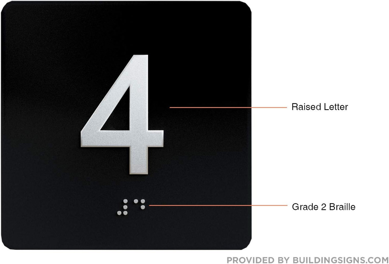 Elevator JAMB Plate with Braille - Elevator Floor Number Brush BLACK (P ...